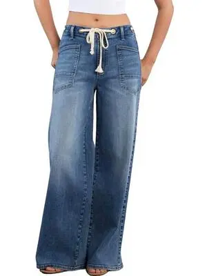 HINT OF BLU Stellar Tie Straight Leg Jeans - Stellar Blue