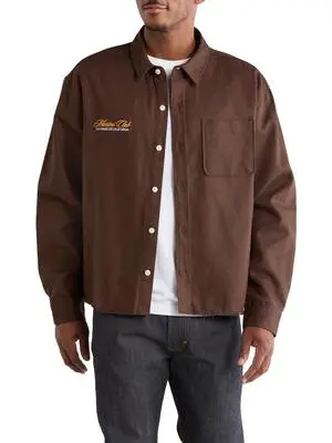 PACSUN Embroidered Cotton Canvas Button-up Shirt - Brown