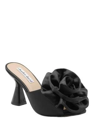 CHARLES DAVID Kayla Slide Sandal With Floral Appliqu - Black