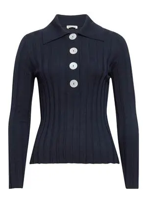 NACKIYE Sugarman Long Sleeve Virgin Wool Rib Polo - Navy