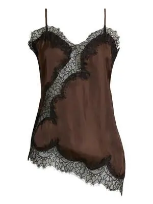 Deluc Sonic Lace Trim Asymmetric Tank - Chocolate