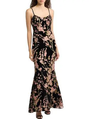 Dress The Population Giovanna Floral Mermaid Cocktail Dress - Black Multi