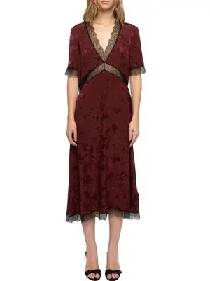 Zadig&Voltaire Redoxal Horse Jacquard Silk Midi Dress - Cherry