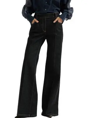 Brunello Cucinelli Monili Embellished No-fade Denim Flared Trousers - Black
