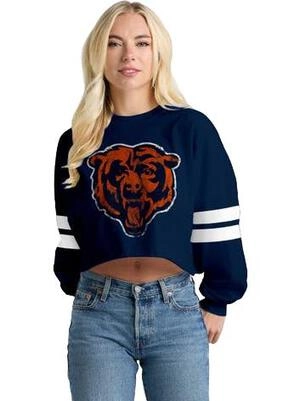 SPIRIT JERSEY Chicago Bears Oversized Cropped Stripe Long Sleeve T-shirt - Navy
