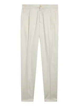 Isaia Single Pleat Cotton Trousers - Bianco Perla
