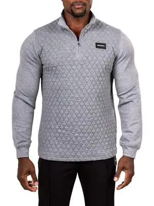 MACEOO Diamond Quilted Quarter Zip Pullover - Grey