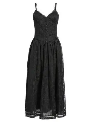 EN SAISON Floral Embroidered Corset Maxi Dress - Black