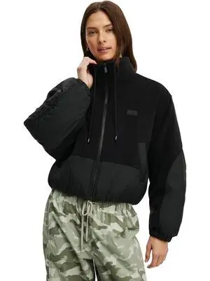 Cotton:on Polar Fleece Padded Bomber Jacket - Black