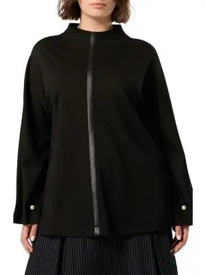 Marina Rinaldi Faux Leather Trim Sweatshirt - Black