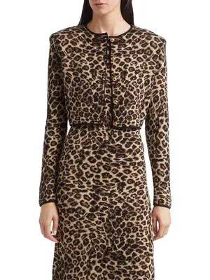 TOCCIN Indira Leopard Jacquard Cropped Wool Cardigan - Multi