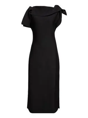OSCAR DE LA RENTA Oscar De La Renta Asymmetrical Draped Neck Sleeveless Sweater Dress