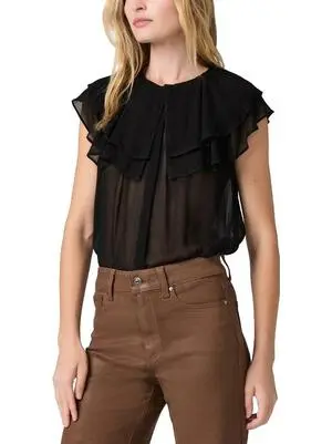Paige Lucia Double Ruffle Collar Top - Black