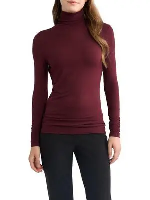 Anne Klein Seamless Turtleneck Long Sleeve Top - Barolo