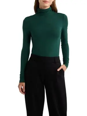 Anne Klein Seamless Turtleneck Long Sleeve Top - Pine Forest