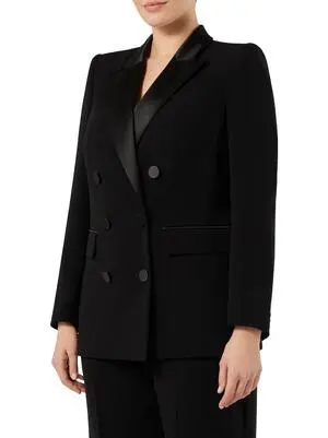 Marina Rinaldi Satin Lapel Double-breasted Tuxedo Jacket - Black