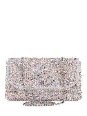 Nina Cerise Textured Clutch With Chain Strap - Silver Multi