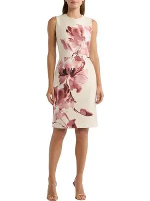 Anne Klein Floral Sleeveless Sheath Dress - Ivory Shell Multi