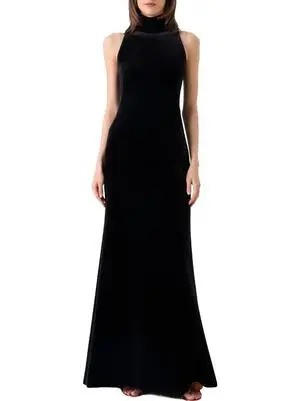 Akris Velvet Scuba Knit Trumpet Gown With Fringe Detail - Black