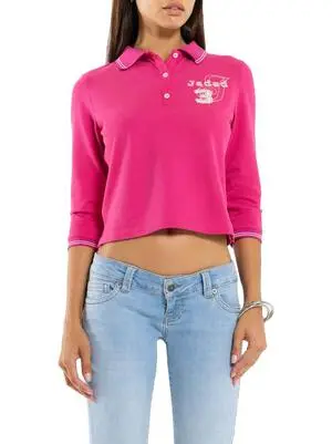 JADED LONDON Embroidered Cropped Polo Shirt - Pink
