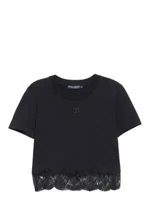 Dolce & Gabbana Logo Embroidered Lace Trim T-shirt - Nero