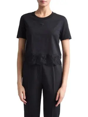 Dolce & Gabbana Embroidered Logo Lace Trim T-shirt - Nero