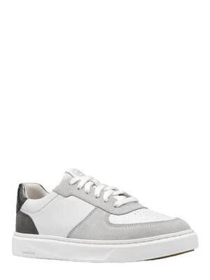 Clarks Court Sneaker With Perforated Leather Upper - Grey Combo