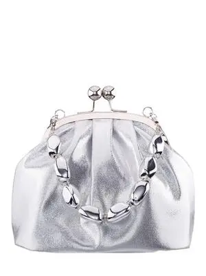 Nina Vespera Frame Clutch With Beaded Handle - Silver
