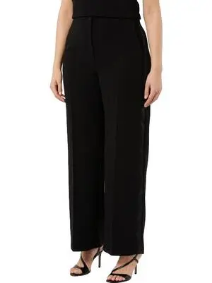Marina Rinaldi Wide-leg Pants With Satin Stripes - Black