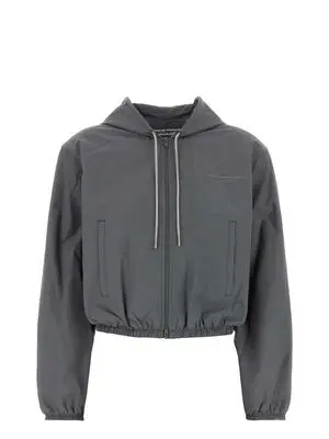 Alexander Wang Grey Tech Fabric Cropped Hooded Sweatshirt - Gray