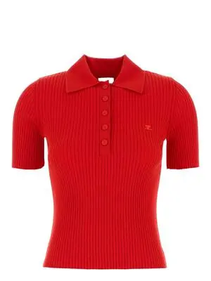COURREGES Ribbed Viscose Blend Polo Shirt - Pink