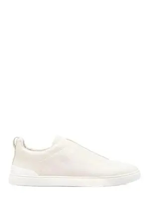 Zegna Zegna Triple Stitch Grained Leather Slip-On Sneakers Neutrals
