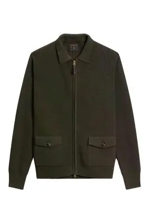 Woolrich Woolrich Zip-Up Ribbed Knit Cardigan Green