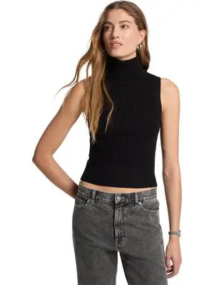 Michael Kors Sleeveless Ribbed Turtleneck Top - Black