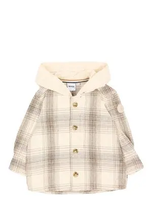 Hugo Boss Checked Hooded Long Sleeve Shirt - Ivory