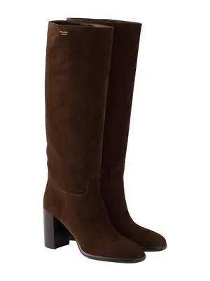 Prada Suede Knee-high Boots - Brown
