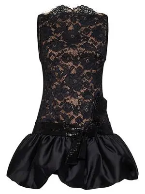 SELF-PORTRAIT Black Lace Mini Dress With Bubble Hem - Multicolor