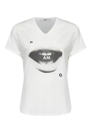 Fendi Cotton Jersey V-neck T-shirt With Ti Amo Print - Multicolor