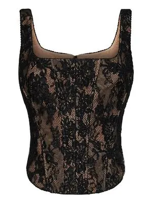 SELF-PORTRAIT Black Lace Corset Top With Square Neckline - Multicolor