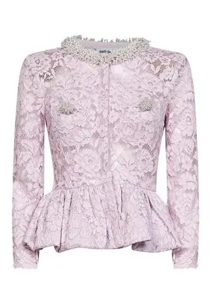 SELF-PORTRAIT SELF-PORTRAIT Peplum Lace Top With Beaded Embellishments Multicolor