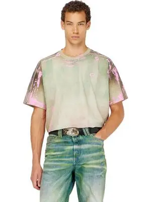 DIESEL® T-shirt In Cracked Leather-effect Jersey - Multicolor