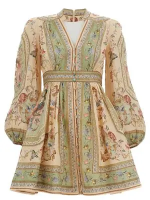 Zimmermann Roselight Linen Mini Dress With Floral Print - Multicolor