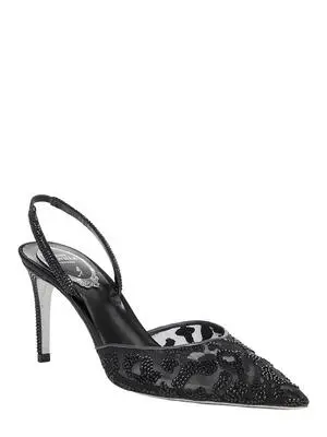 Rene Caovilla Embellished Mesh Slingback Pumps - Black