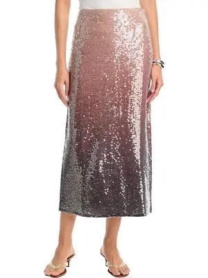 Line & Dot Mirage Sequin Midi Skirt - Brown Multi