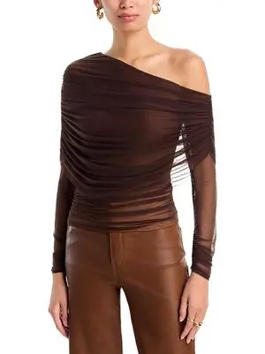 LINE & DOT Line & Dot Off-the-Shoulder Ruched Mesh Top