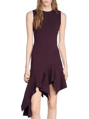 Sandro Asymmetric Knit Dress - Brown