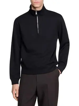 Sandro Sandro Stand Collar Boxy Half Zip Sweater Black