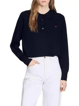 Sandro Miki Wool Blend Polo Sweater - Black