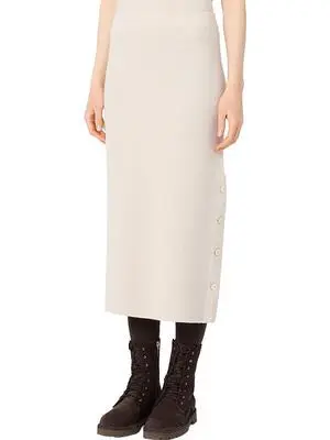 Max Mara Wool Cashmere Button Detailed Midi Skirt - Beige