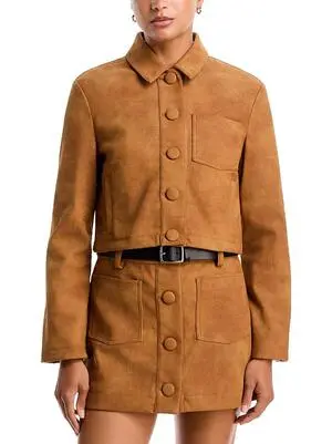 Bardot Lorenzo Cropped Faux Suede Shirt - Camel